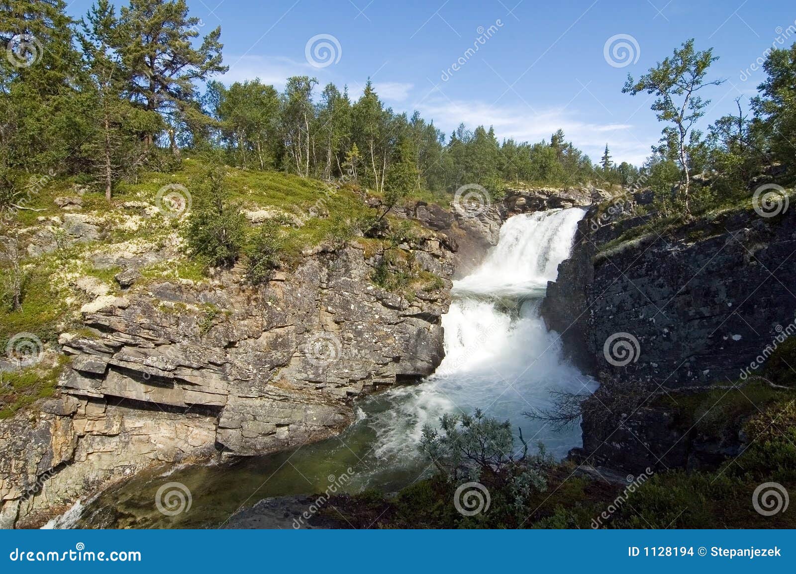 Waterfall stock photo. Image of rondane, water, stream - 1128194