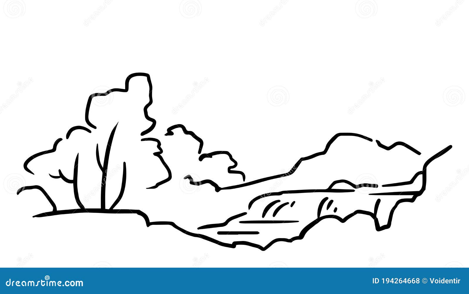 Outline waterfall view stock vector. Illustration of landscape - 194264668