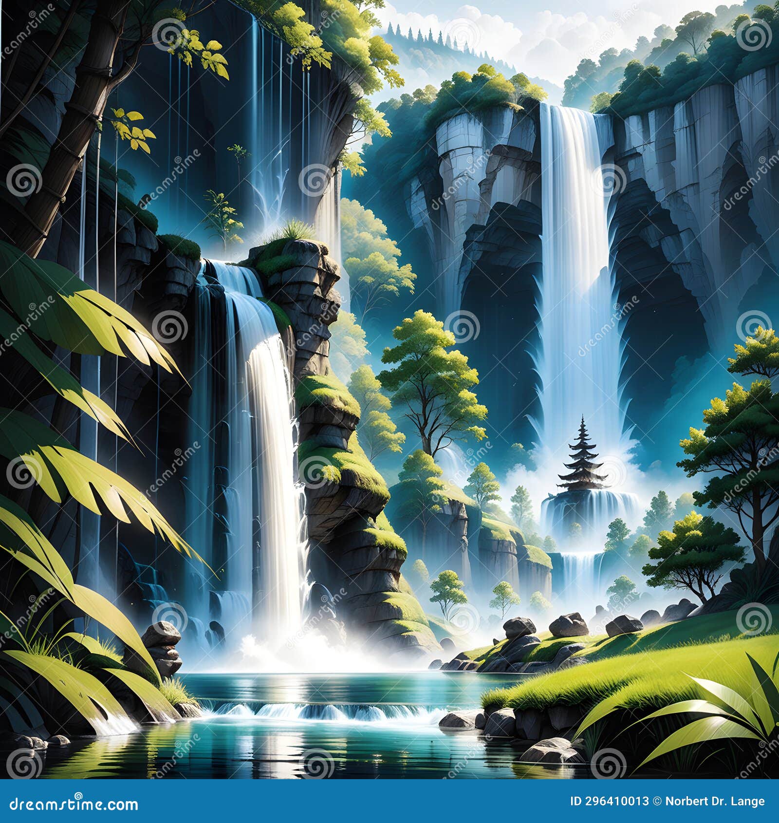 Waterfall, AI-Generatet stock image. Image of waterfall - 296410013