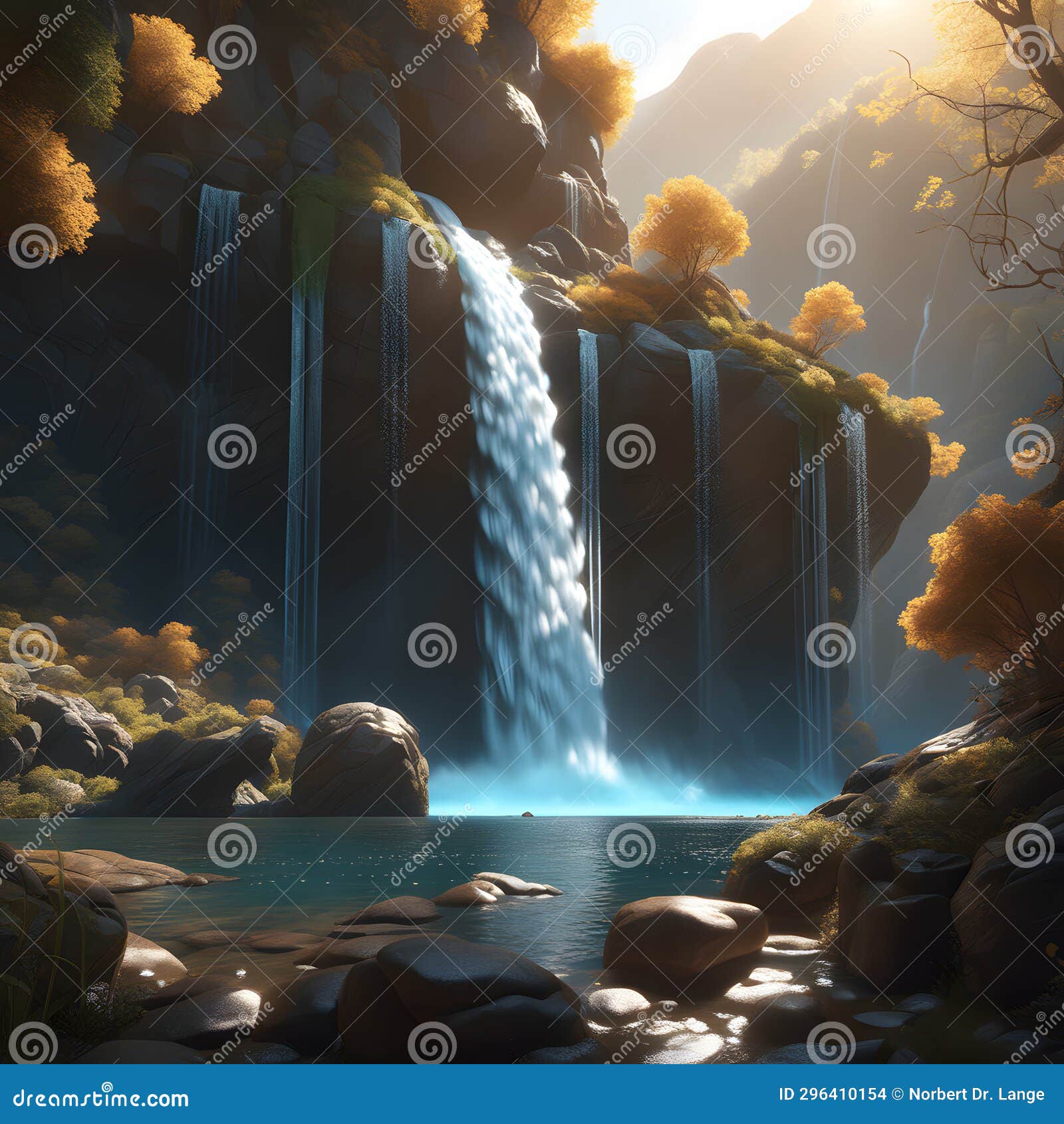 Waterfall, AI-Generatet stock photo. Image of wilderness - 296410154