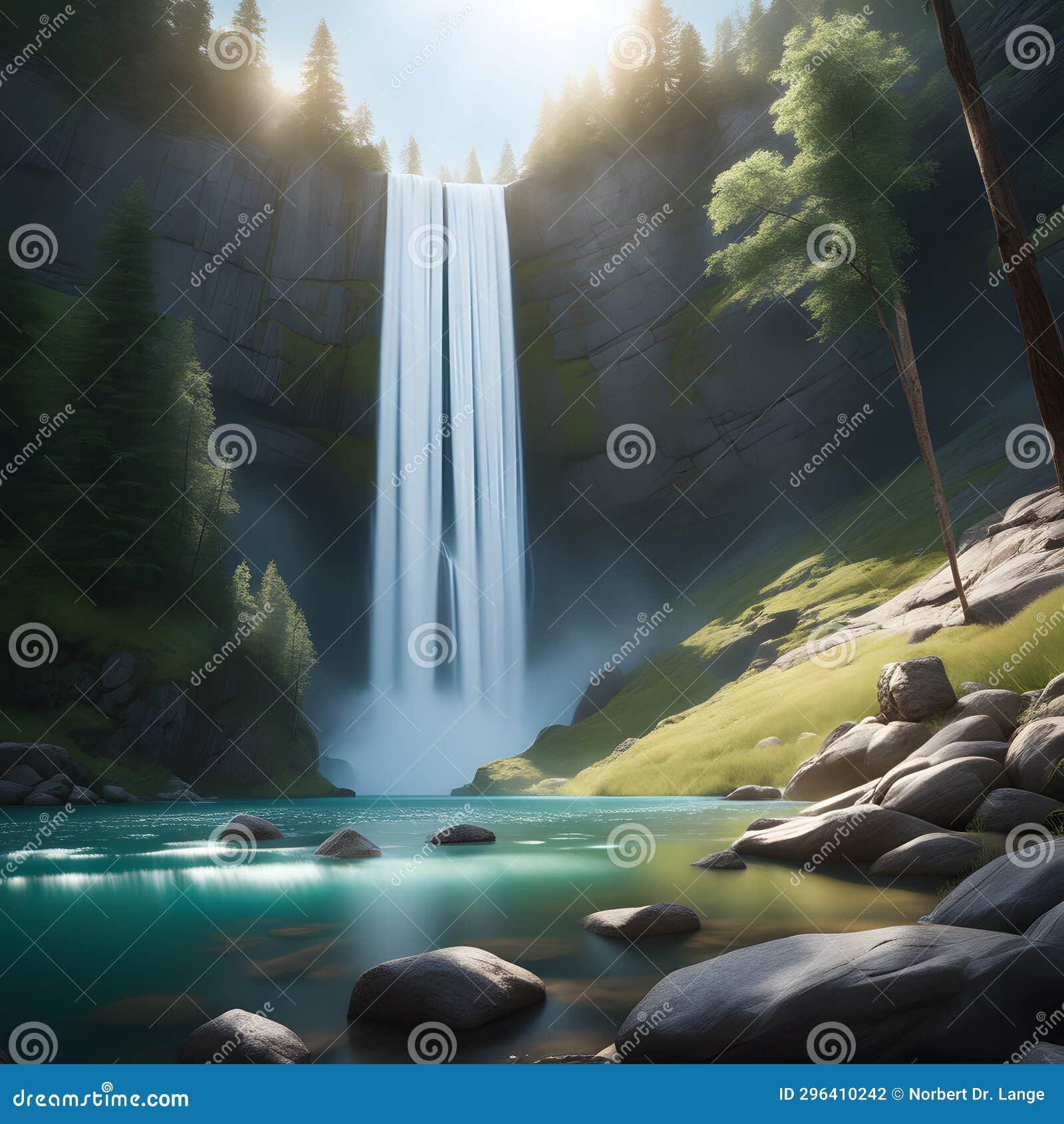 Waterfall, AI-Generatet stock photo. Image of aigeneratet - 296410242