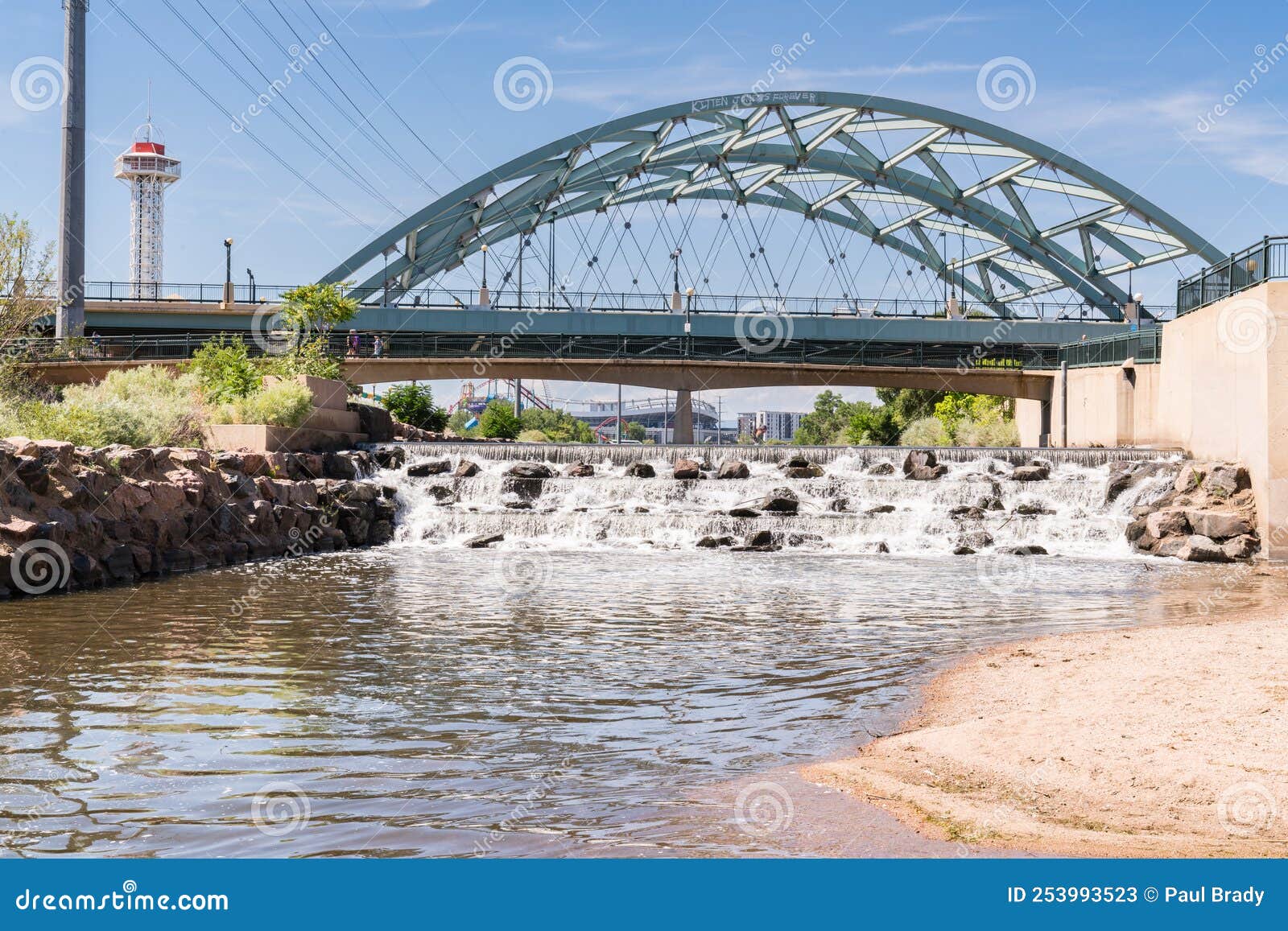Waterfall Along the Platte River in Downtown Denver, Colorado Stock ...