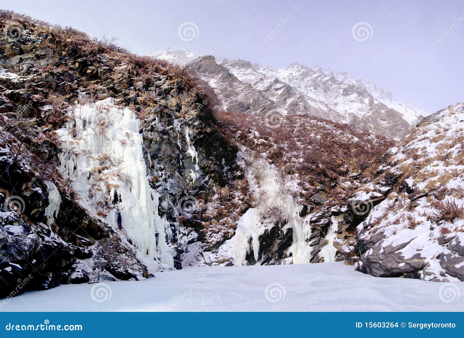 Waterfall of Altai. Winter stock photo. Image of altai - 15603264