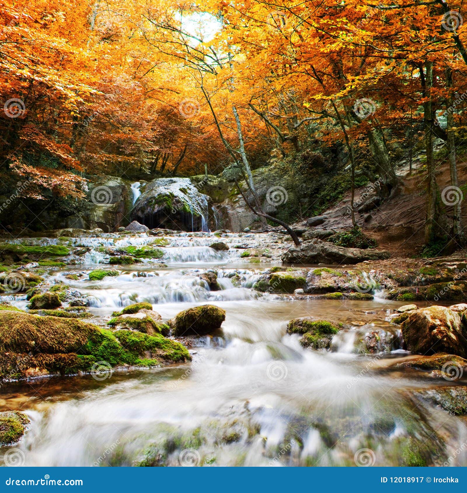 Waterfall in Autumn forest stock image. Image of outside - 12018917