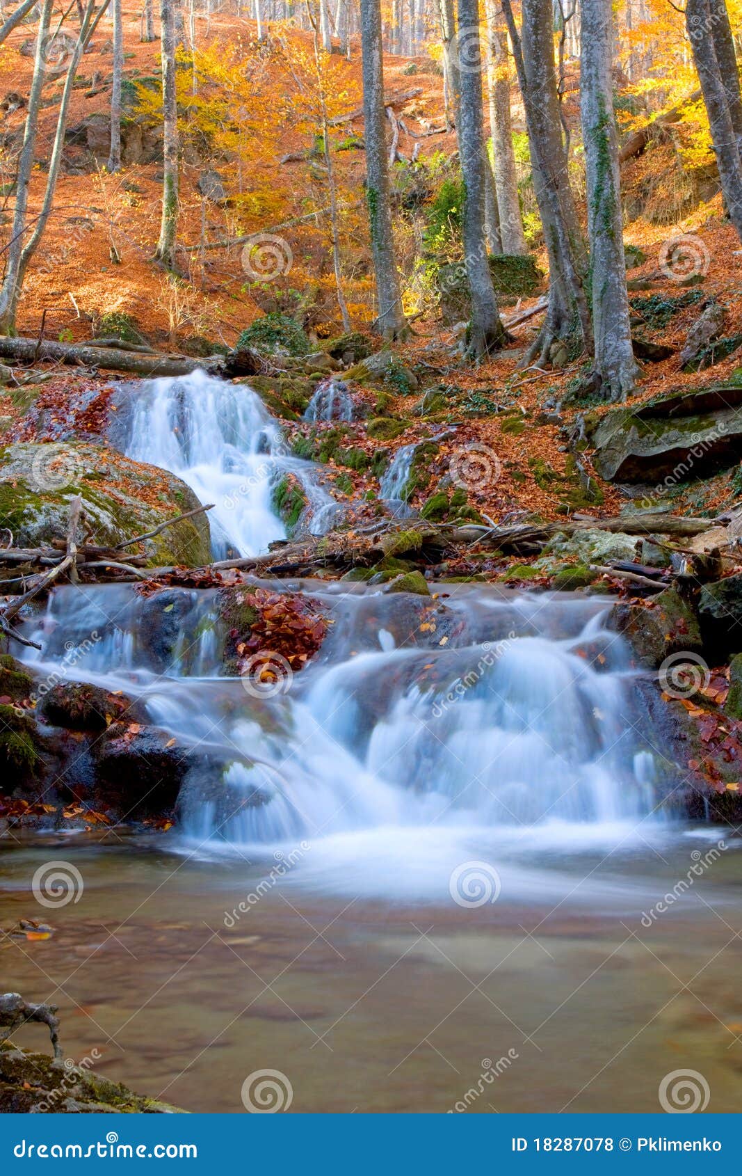 Waterfall in autumn forest stock photo. Image of garden - 18287078