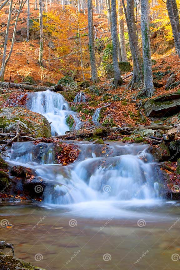 Waterfall in autumn forest stock photo. Image of garden - 18287078