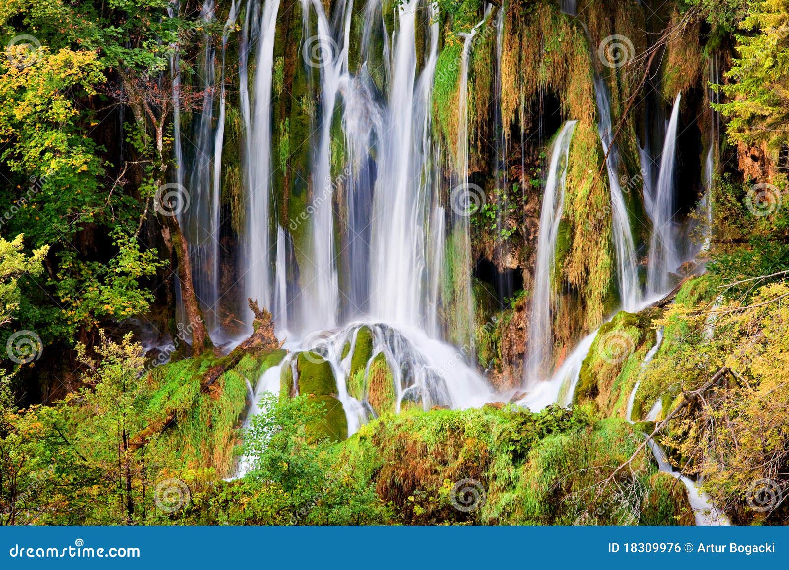 Waterfall in Autumn Forest stock photo. Image of vibrant - 18309976