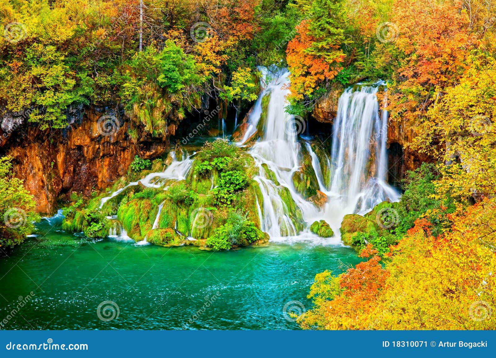 Waterfall in Autumn Forest stock image. Image of flowing - 18310071