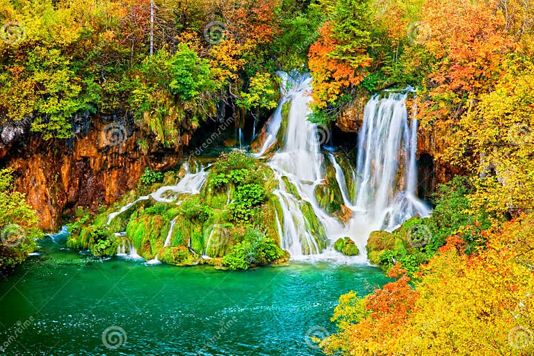 Waterfall in Autumn Forest stock image. Image of flowing - 18310071