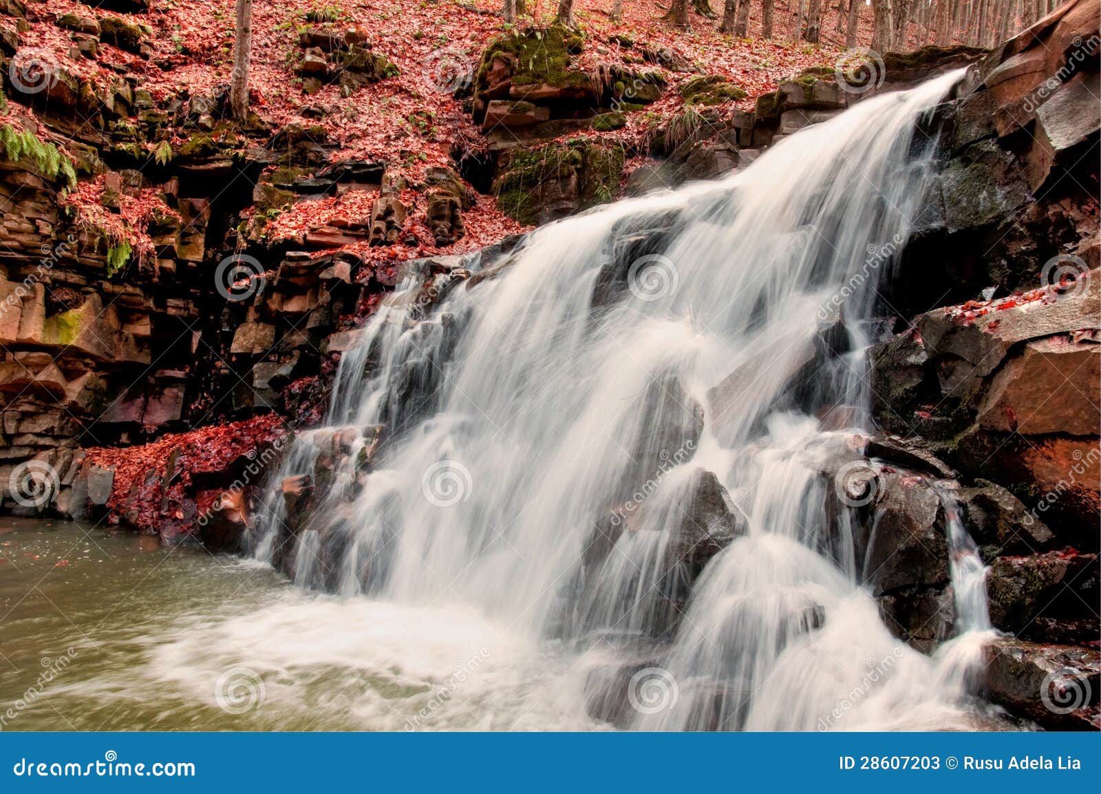 Waterfall. Autumn forest stock image. Image of motion - 28607203