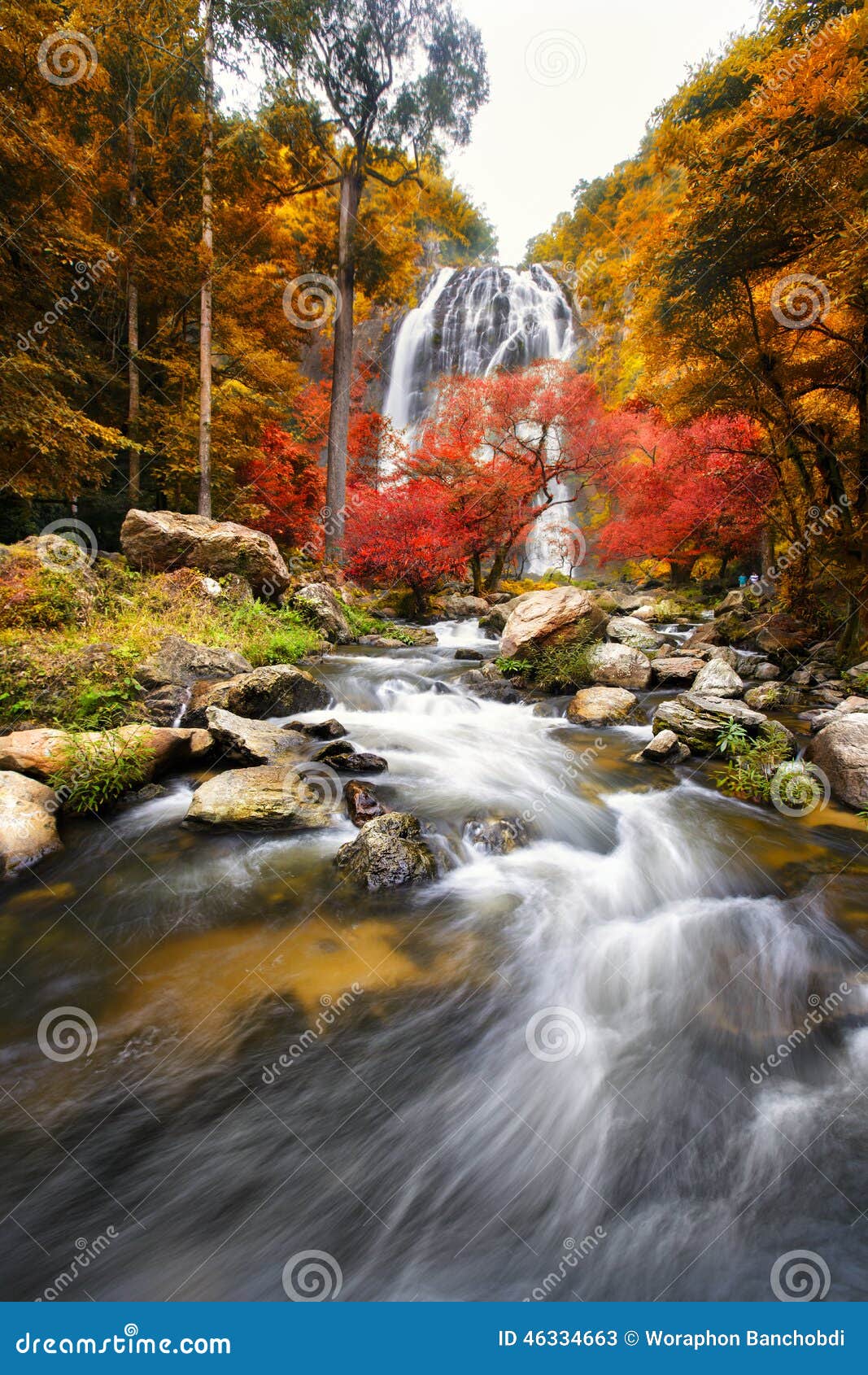 Waterfall in the autumn stock image. Image of natural - 46334663