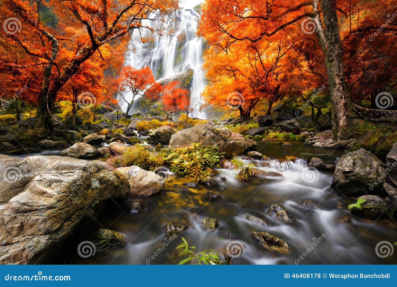 Waterfall in the autumn stock photo. Image of leaf, background - 46408178