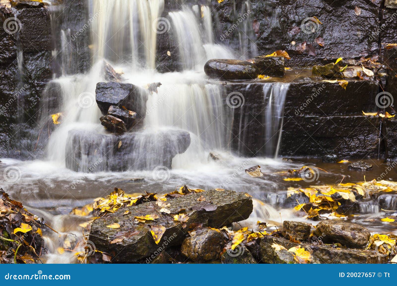 Waterfall with Autumn Leaves Stock Image - Image of nature, leaves ...