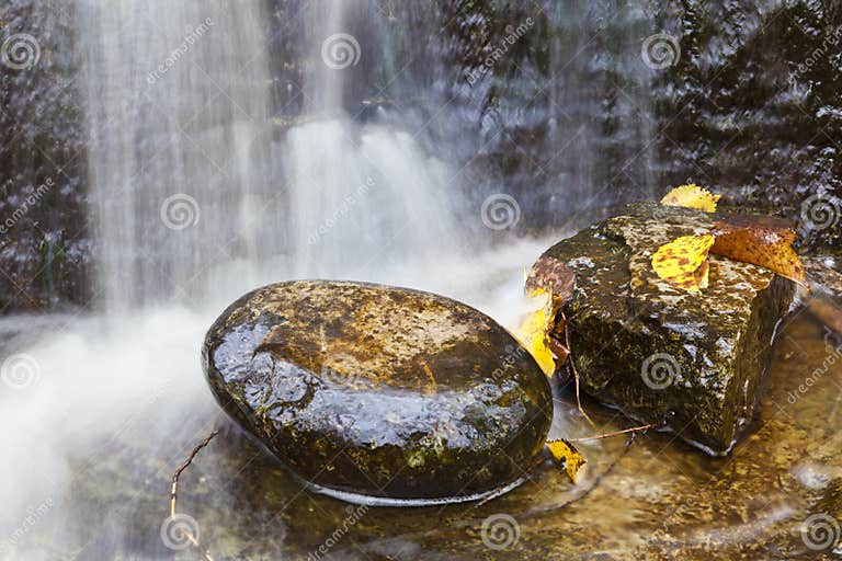 Waterfall with Autumn Leaves Stock Image - Image of leaf, autumn: 20893953