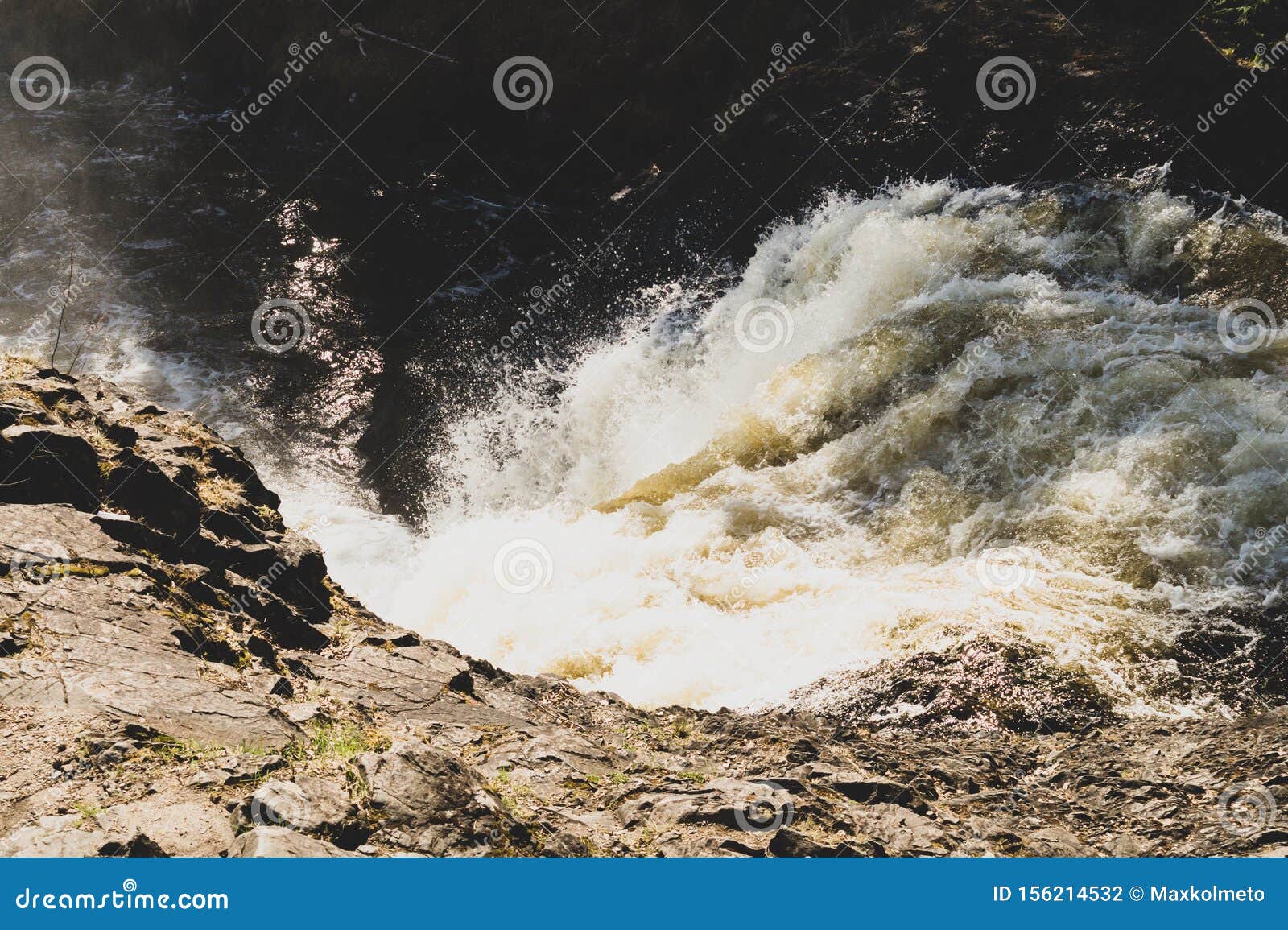 Waterfall Background. Rushing Stream Water. Rocky Flowing River Stock ...