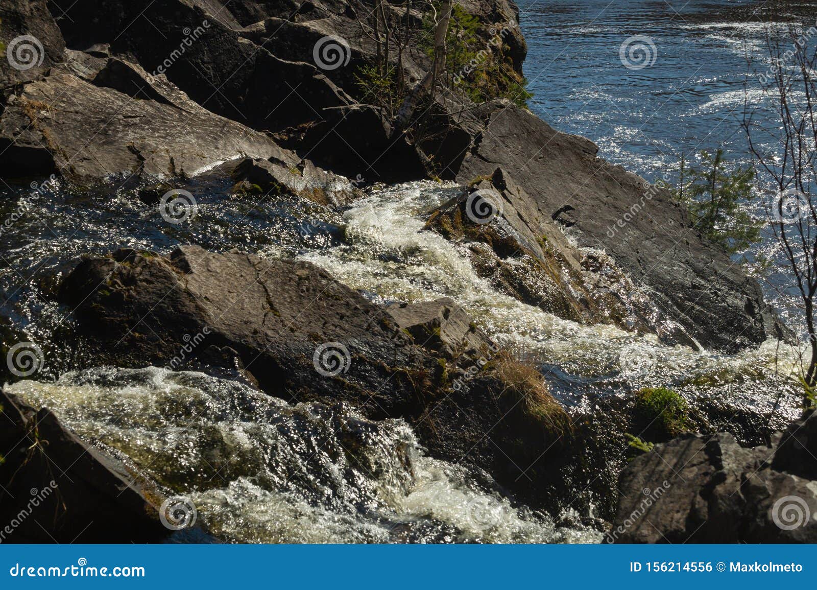 Waterfall Background. Rushing Stream Water. Rocky Flowing River Stock ...