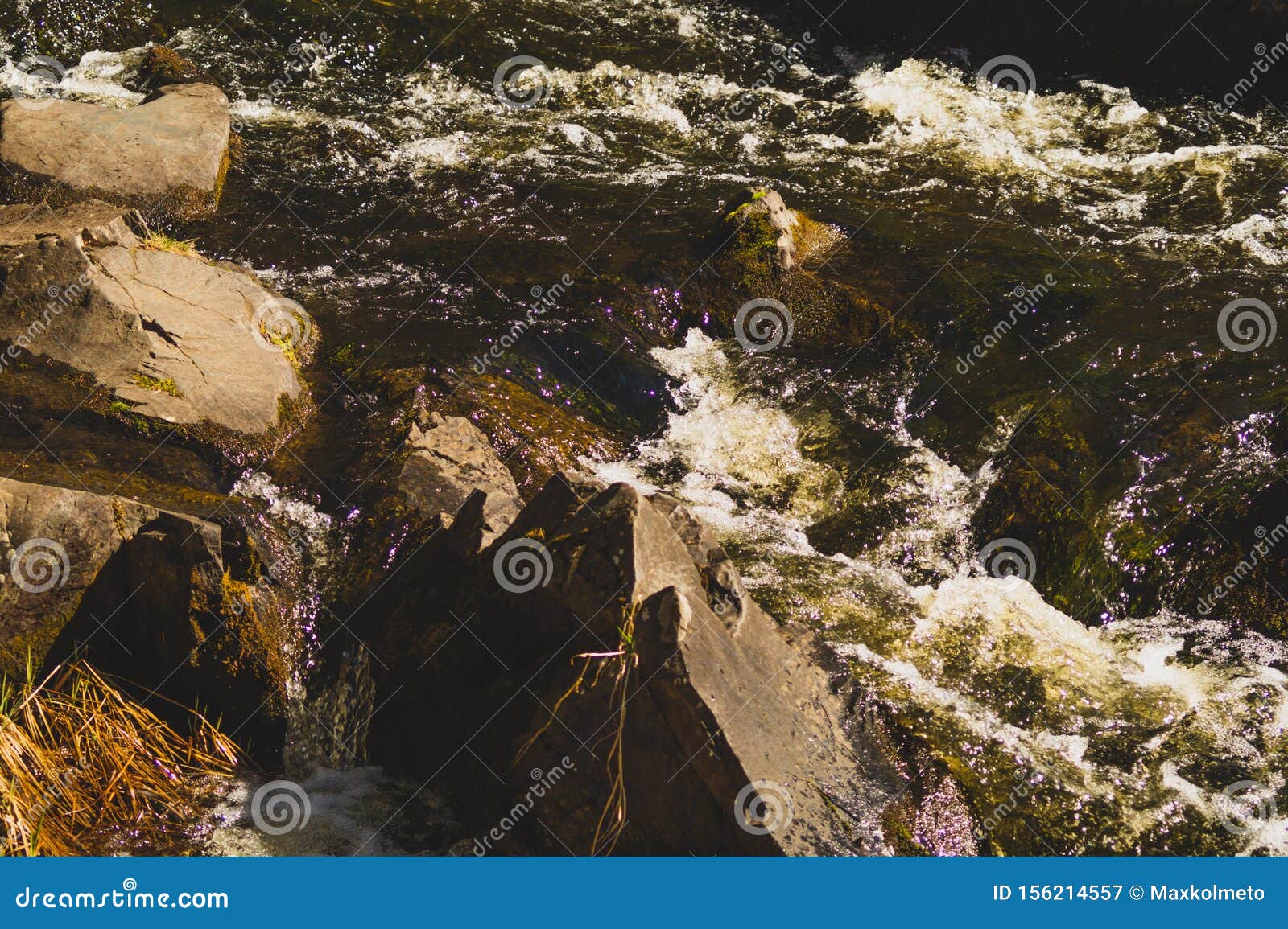 Waterfall Background. Rushing Stream Water. Rocky Flowing River Stock ...