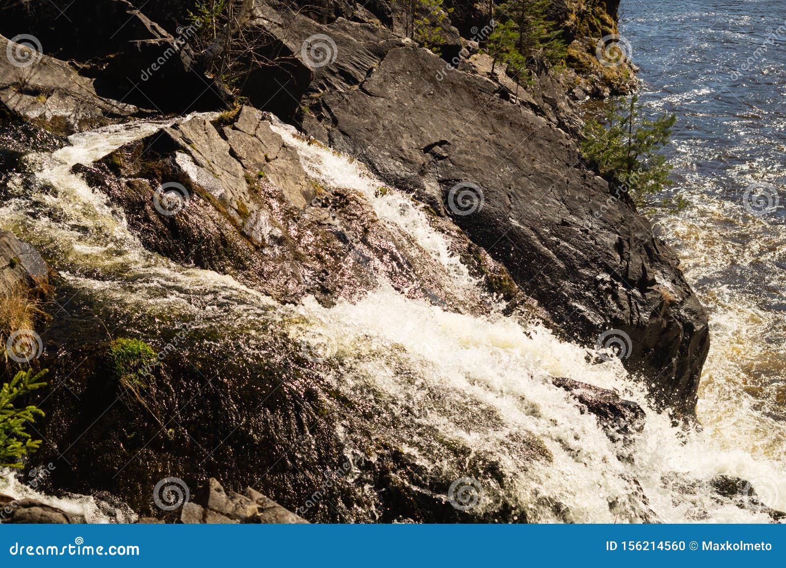 Waterfall Background. Rushing Stream Water Stock Photo - Image of stone ...