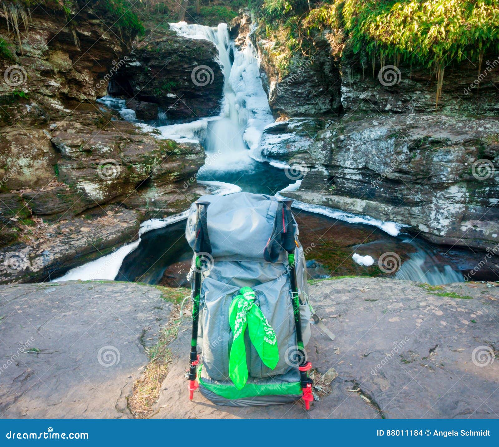 Waterfall Backpack stock photo. Image of road, environment - 88011184