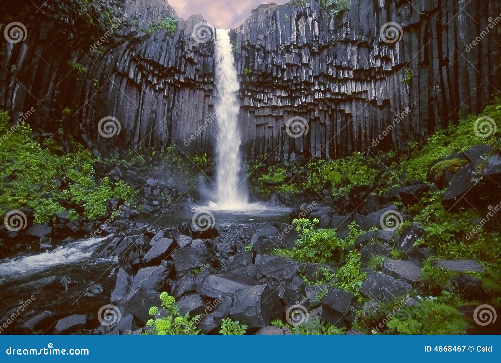 Waterfall in Basaltic Organ Cirque Stock Image - Image of iceland ...