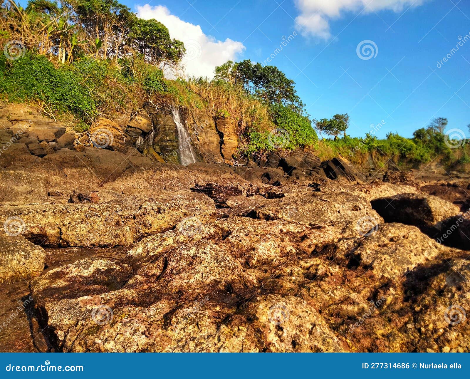 Waterfall in the Beauty of Kedungu Beach Stock Photo - Image of beauty ...