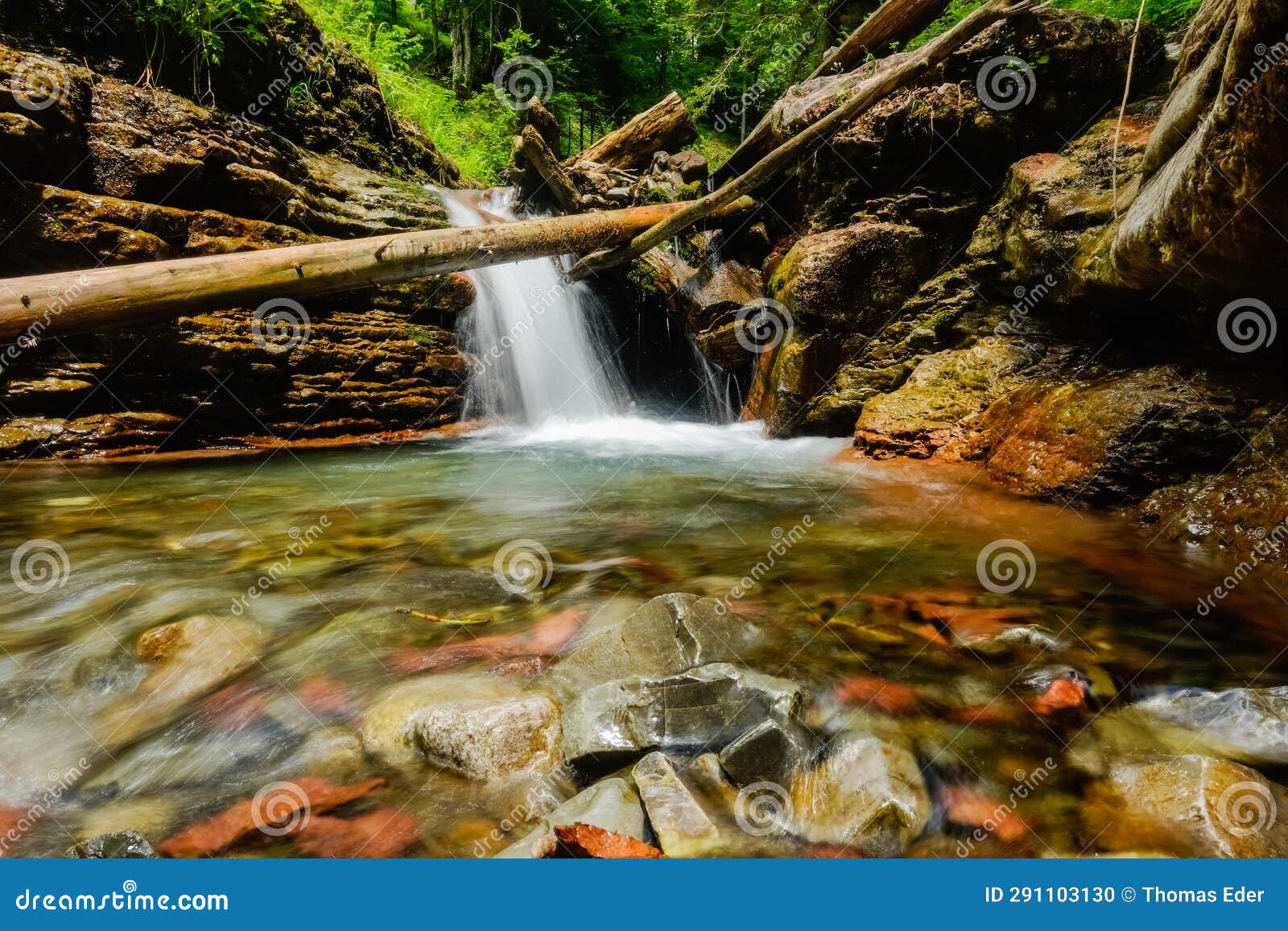 Waterfall in the Begin from a Canyon with Layers of Red Rock Stock ...