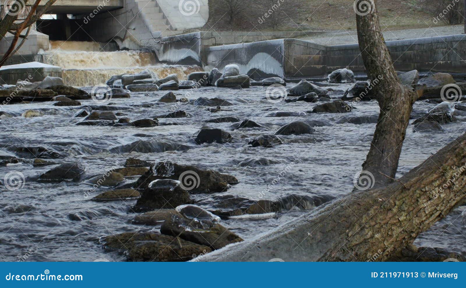 Waterfall Behind the Dam Rocky Riverbed Stock Video - Video of riverbed ...