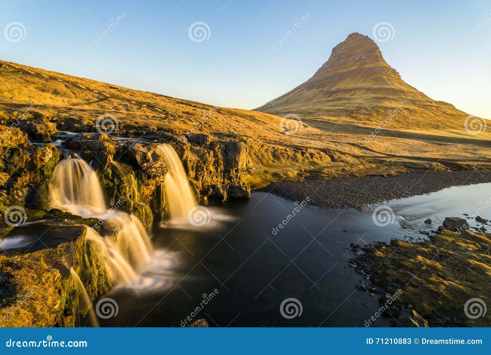 Waterfall with the Big Mountain in Iceland Stock Image - Image of ...