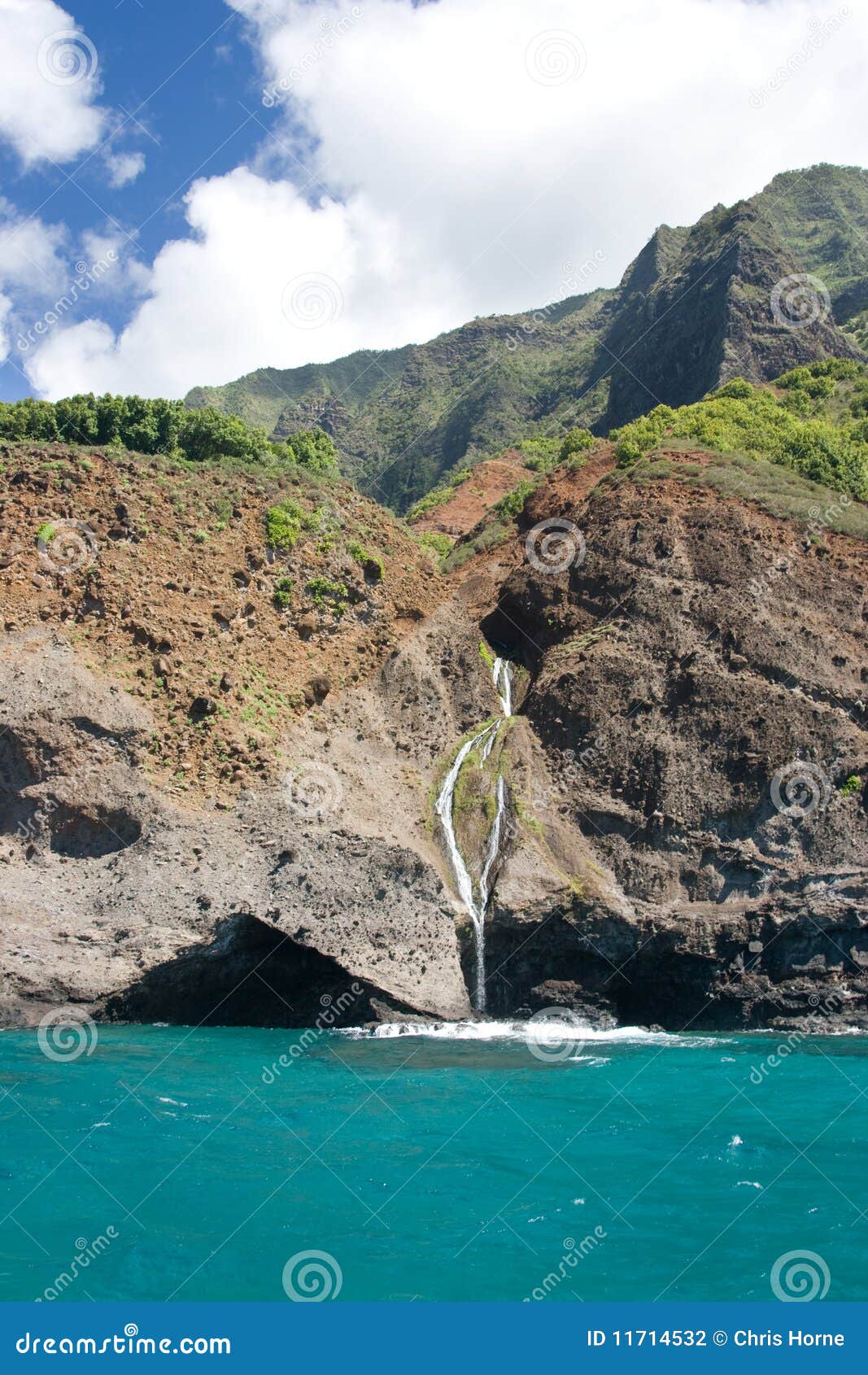 Waterfall into blue Ocean stock photo. Image of beach - 11714532