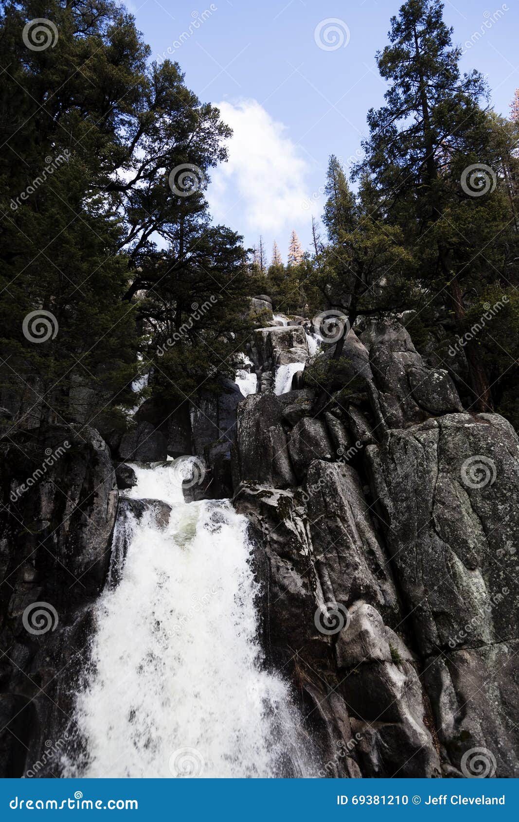 Waterfall with Blue Sky White Clouds Green Trees Stock Photo - Image of ...