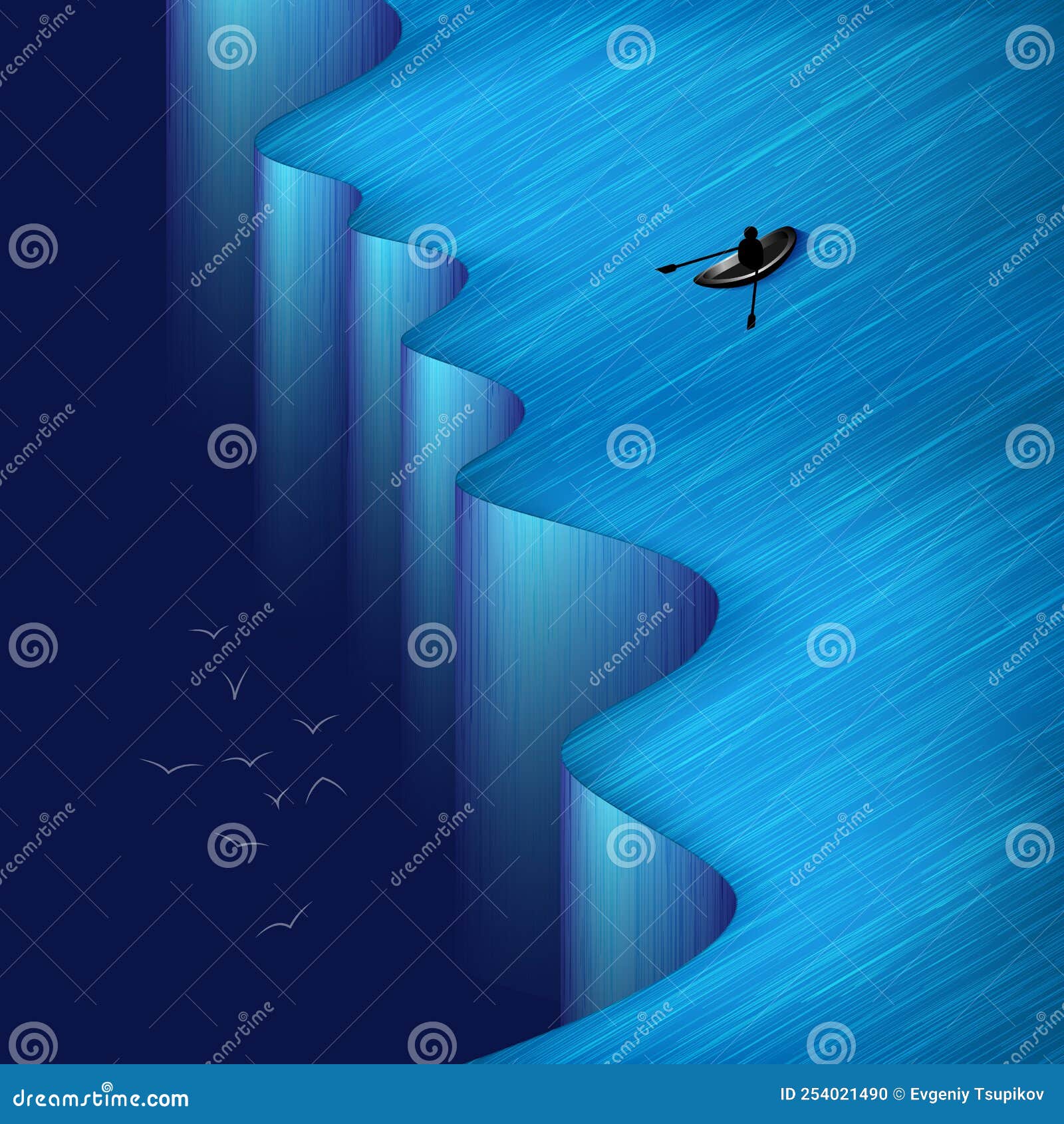 Waterfall with a boat. stock illustration. Illustration of recession ...