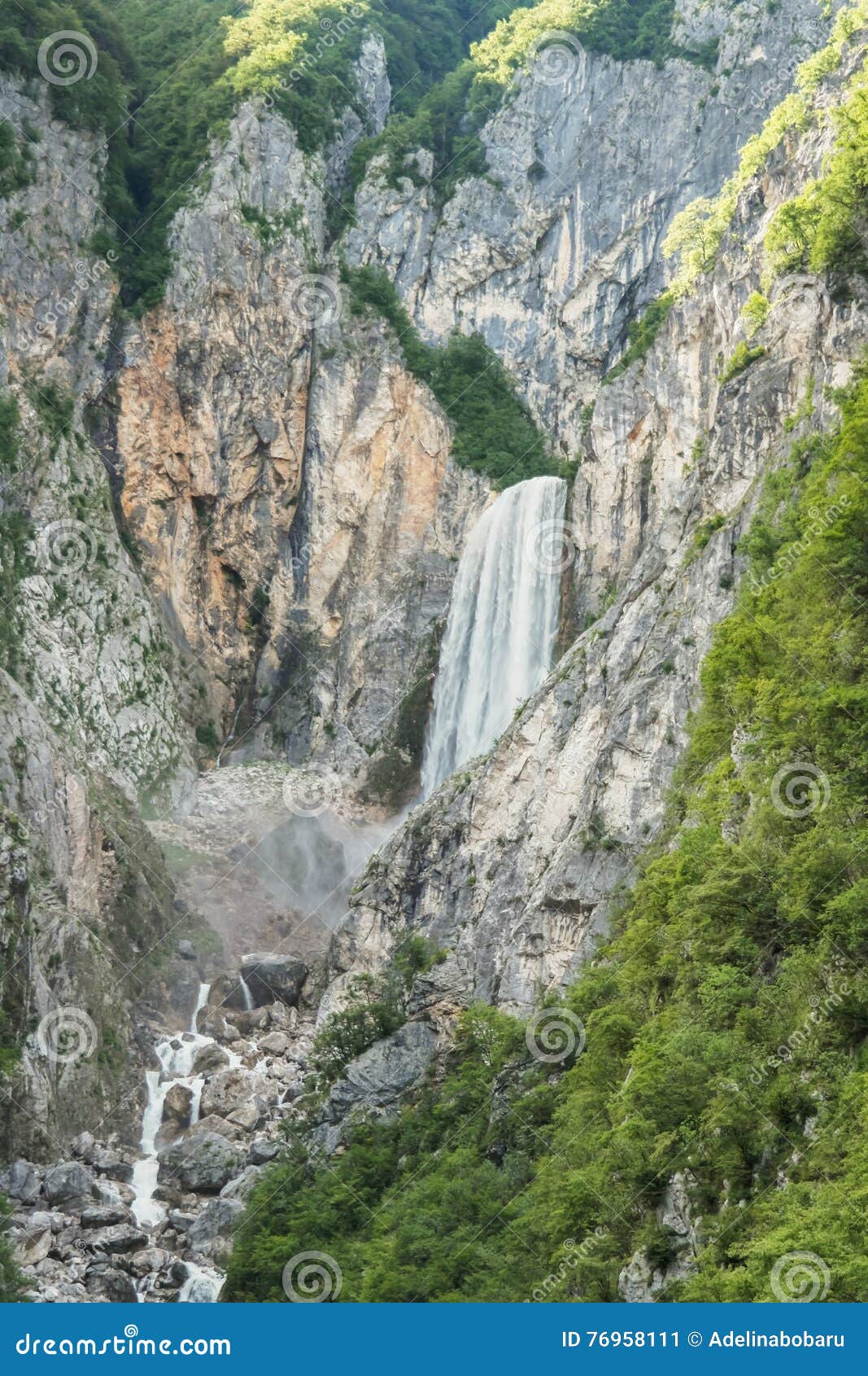 Waterfall Boka stock image. Image of flowing, slovenia - 76958111