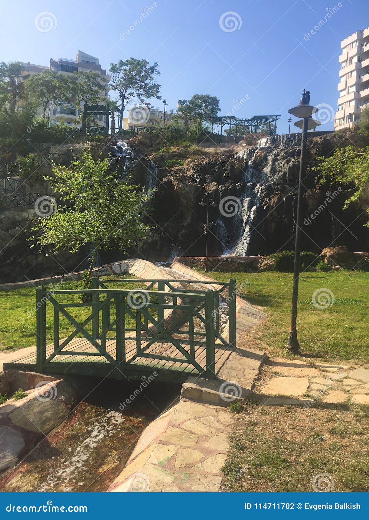 Waterfall and bridge stock photo. Image of woter, bridge - 114711702