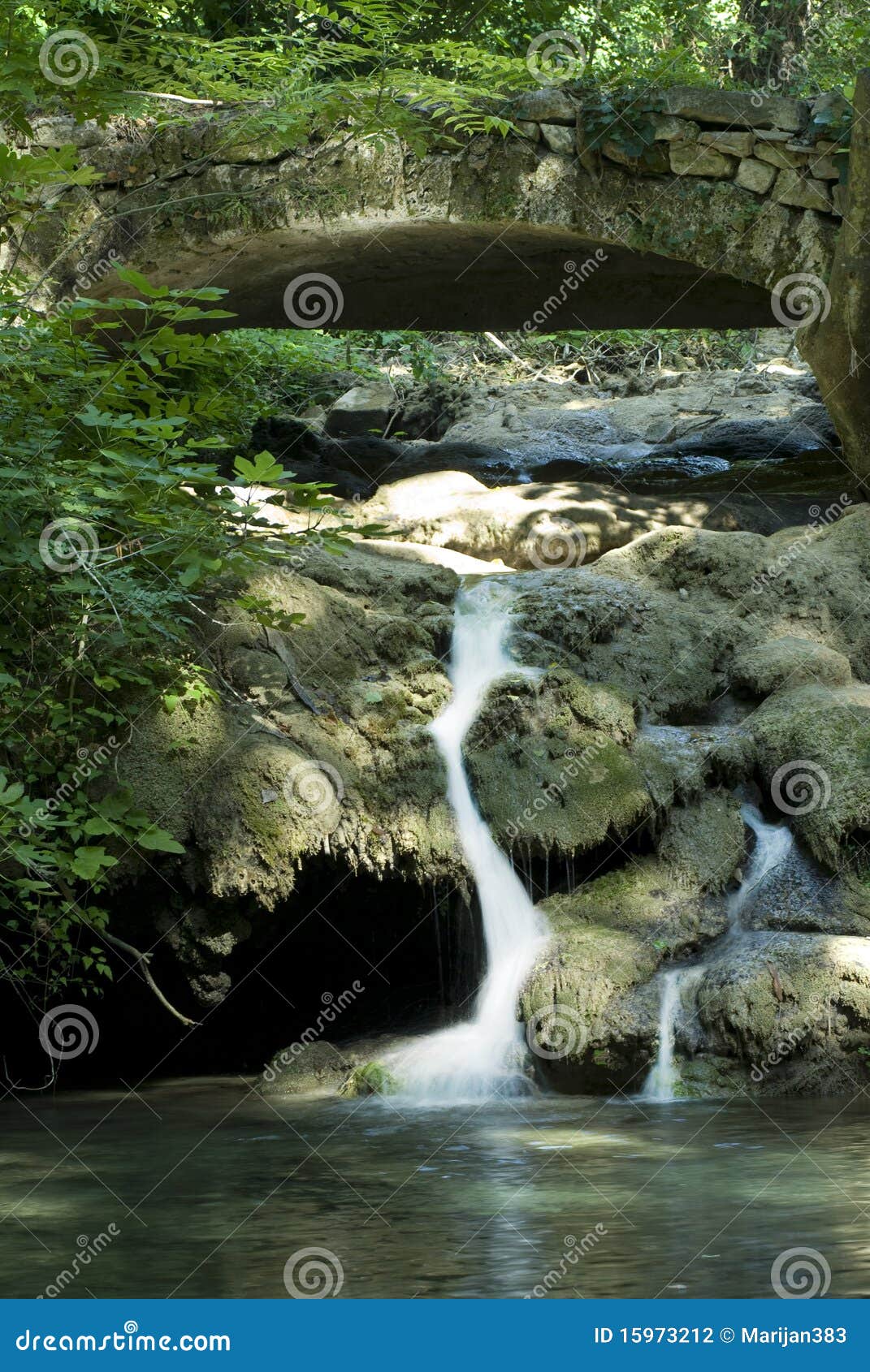 Waterfall and bridge stock photo. Image of peaceful, botanical - 15973212