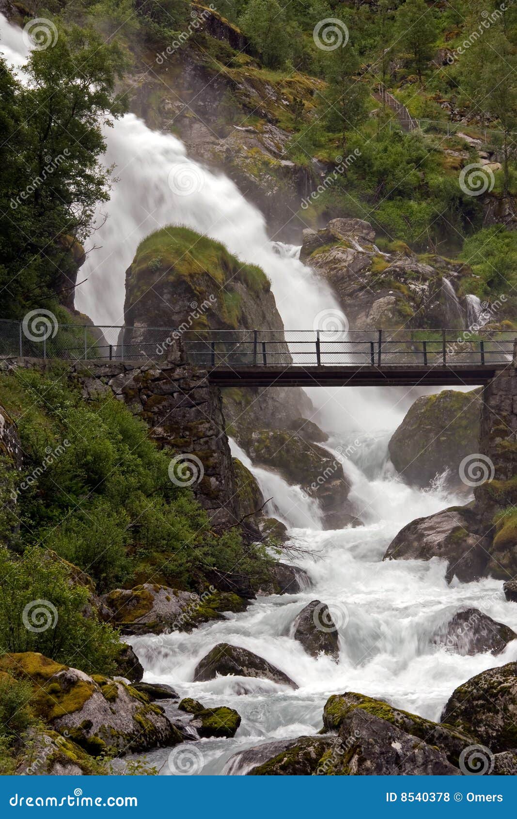 Waterfall and a bridge stock photo. Image of outdoor, forest - 8540378