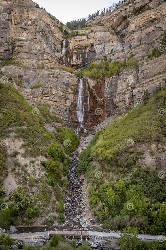 Waterfall with Bridge at Base Stock Photo - Image of falls, natural ...