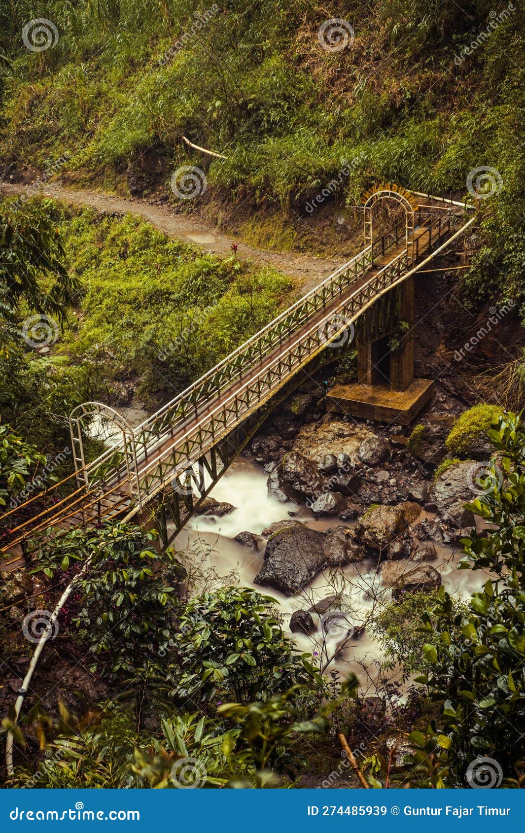 Waterfall Bridge with the Flow of Water from the Top of the Waterfall ...