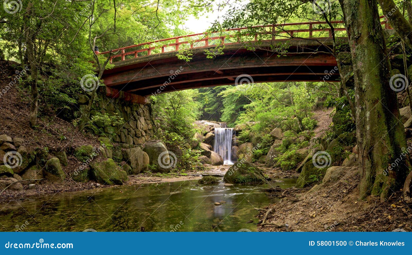 Waterfall and Bridge in Japan Forest Stock Photo - Image of japan ...