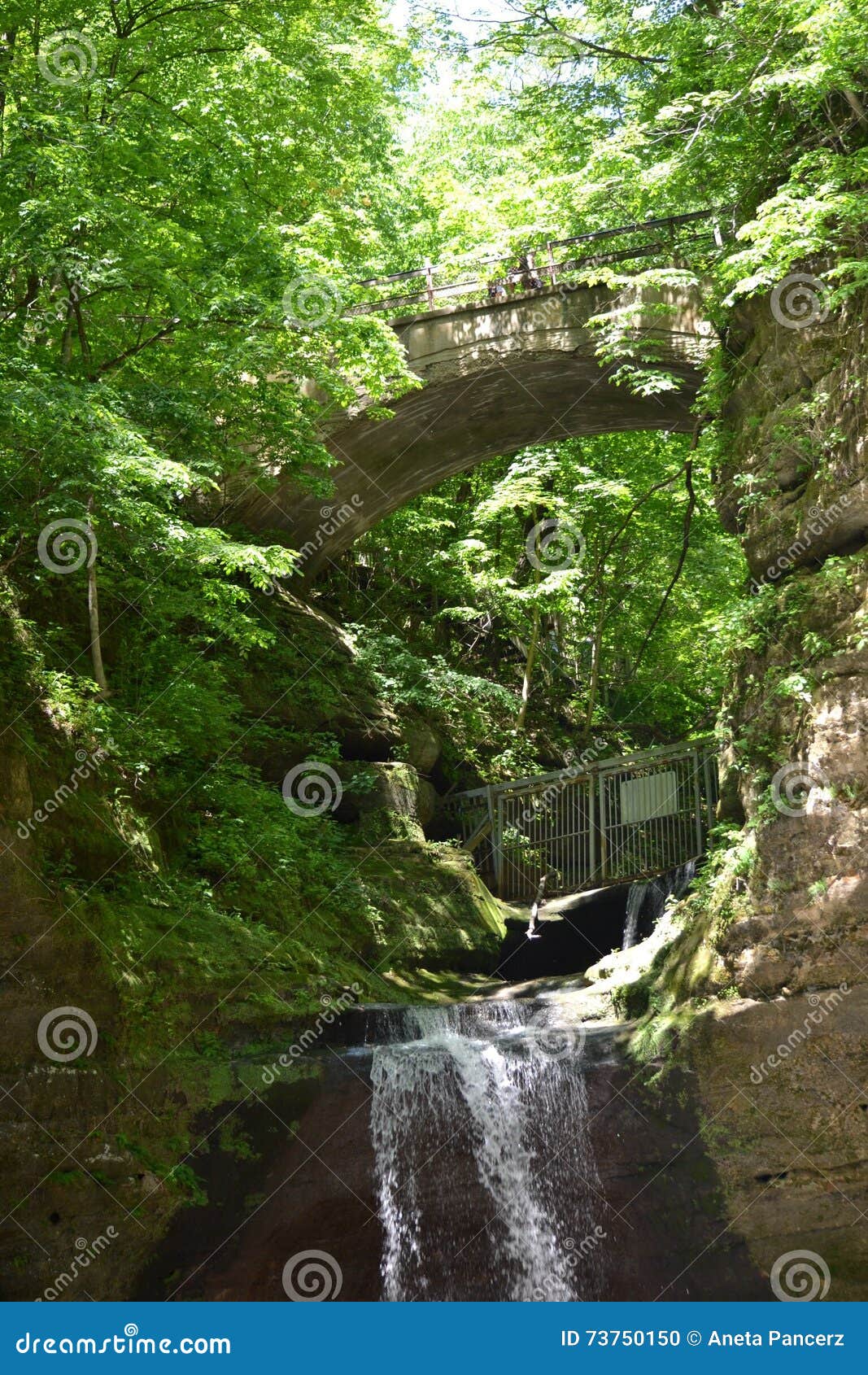 Waterfall stock photo. Image of park, rock, utica, bridge - 73750150