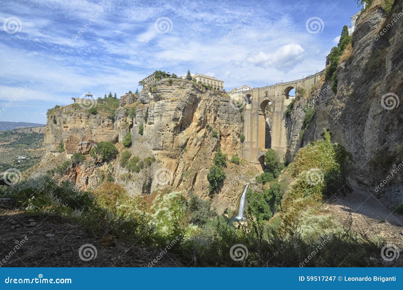 The Waterfall and the Bridge of Ronda Stock Image - Image of spanish ...