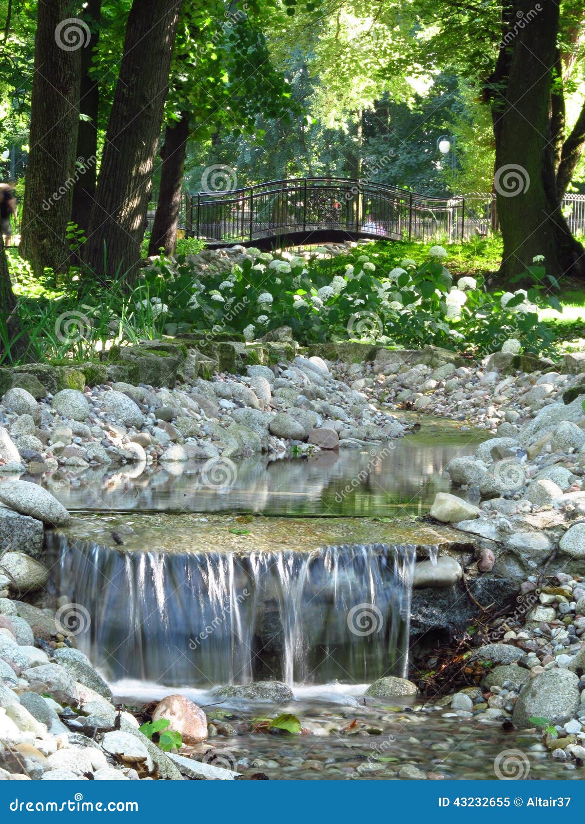 Waterfall on the Brook Under the Bridge Stock Image - Image of garden ...