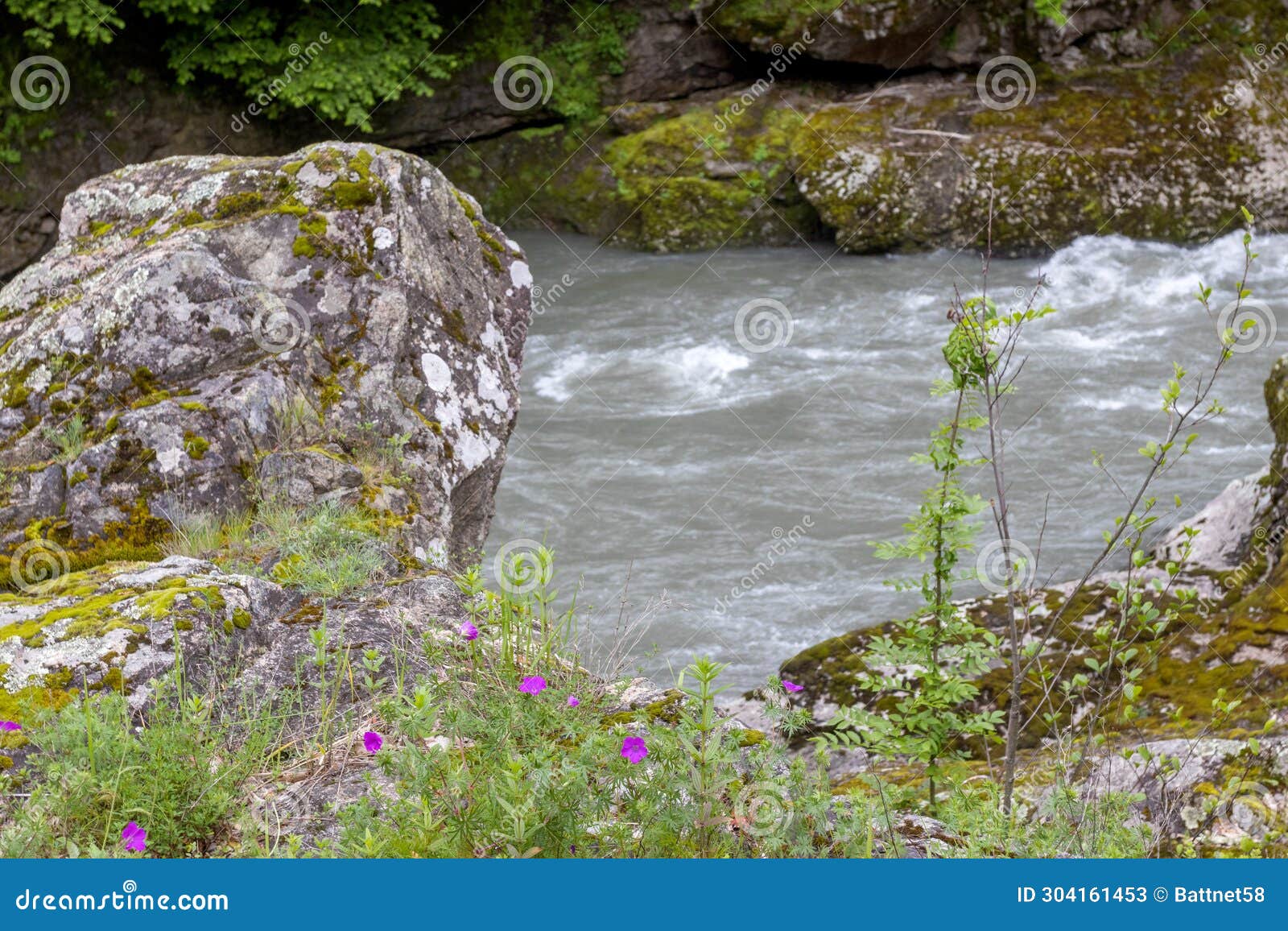 Waterfall and Canyon of a Mountain Stream, the Source of the Water ...