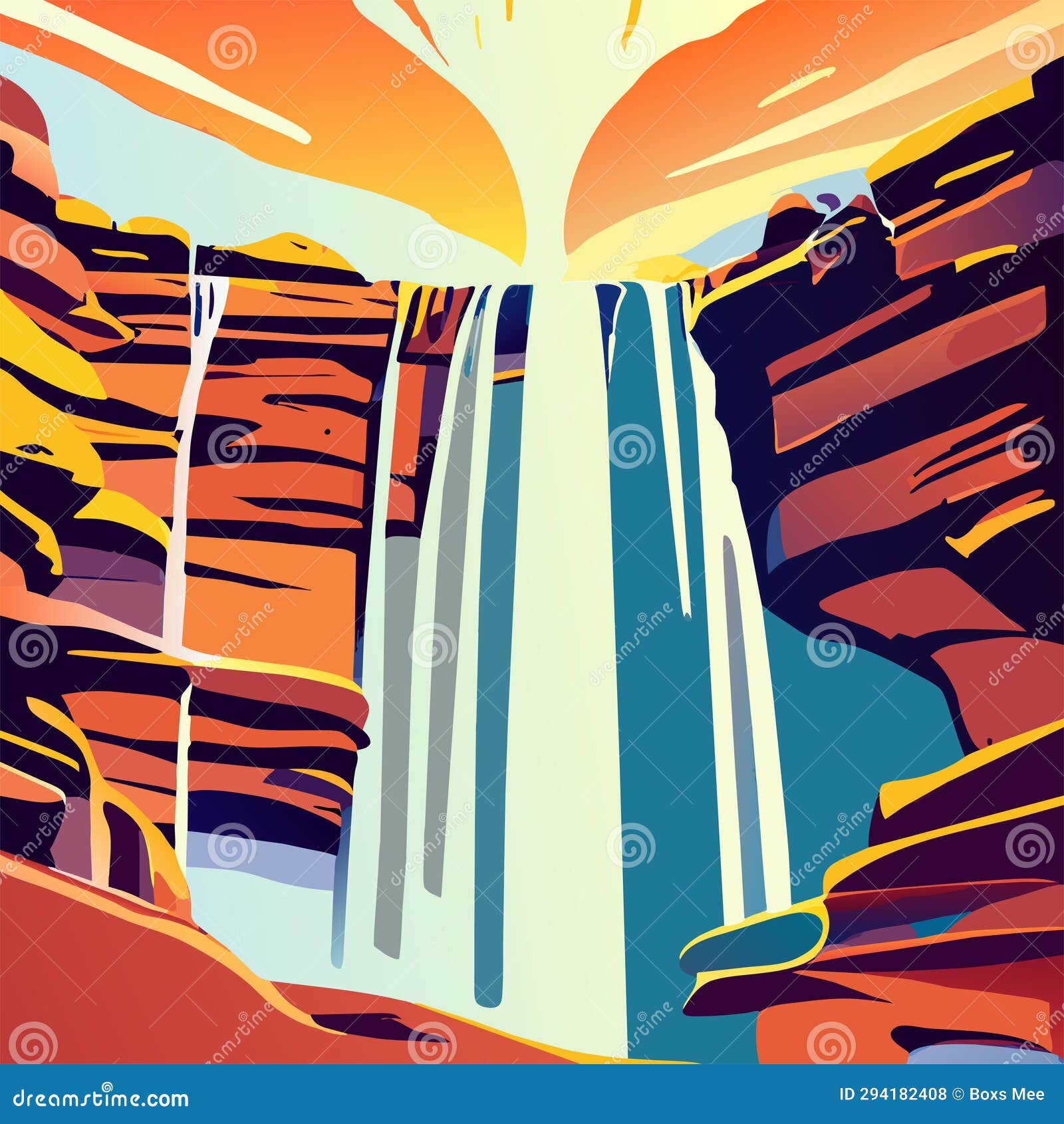 Waterfall in the Canyon. Vector in a Flat Style. Generative AI Stock ...