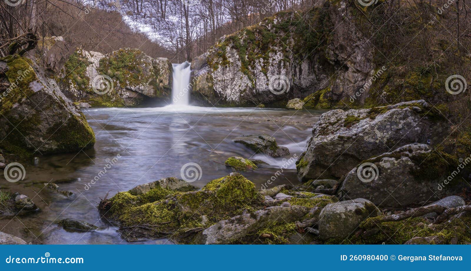 Waterfall Cascade on Mountain Rocks. Mountain Stream Falling Over the ...