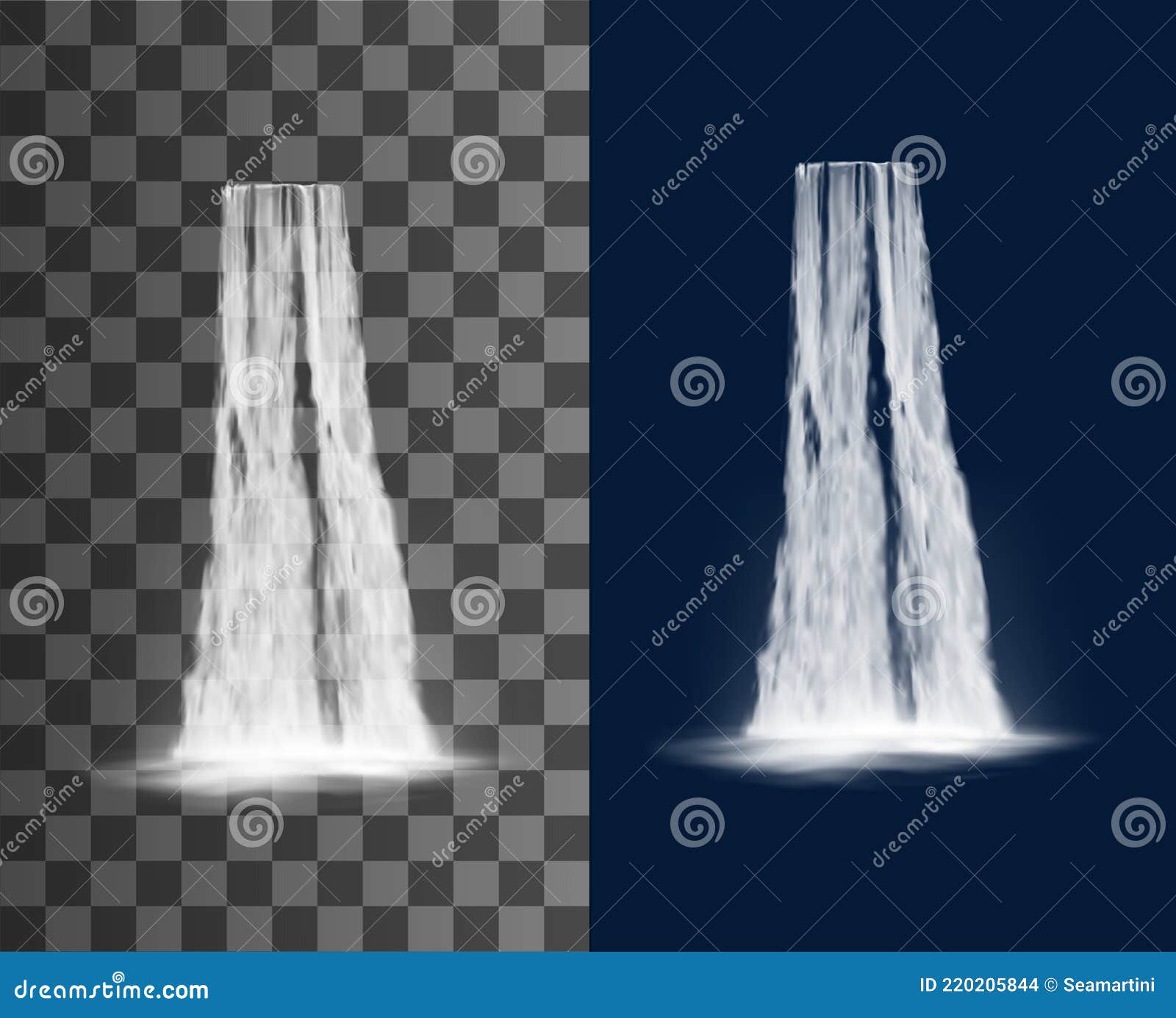 Waterfall Cascade Realistic Transparent Water Fall Stock Vector ...