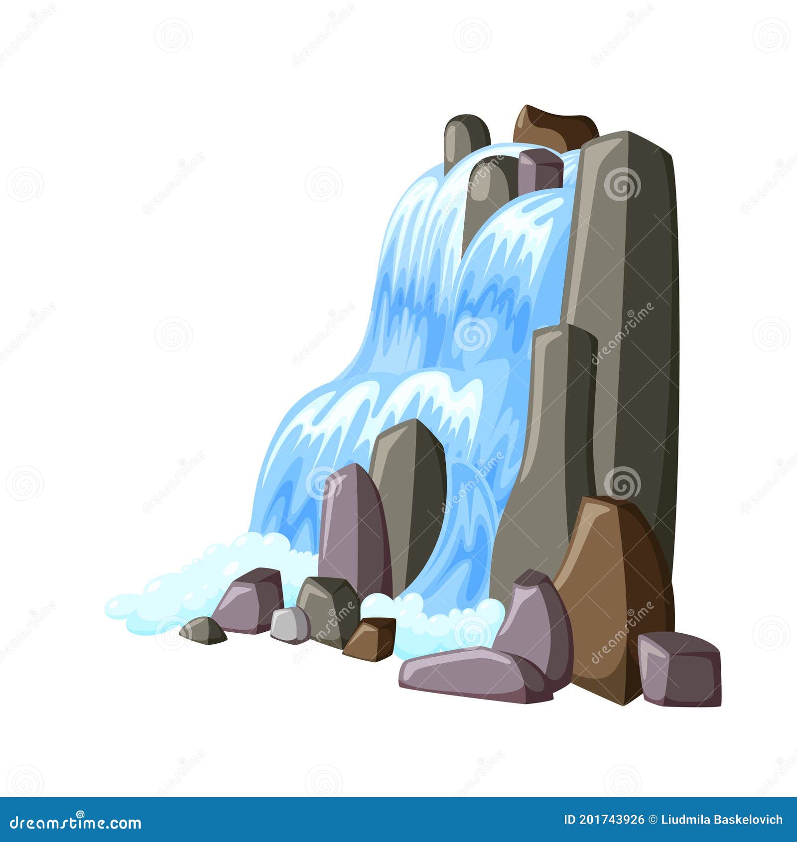 Waterfall Cascade in Rocks. Water Splashing Down with Foam Stock Vector ...