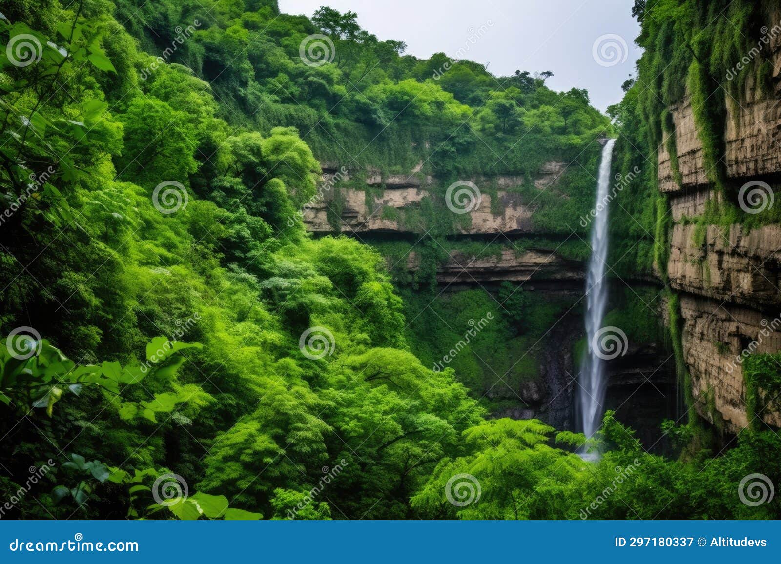 A Waterfall Cascading from a Cliff, Lush Greenery Around Stock Image ...