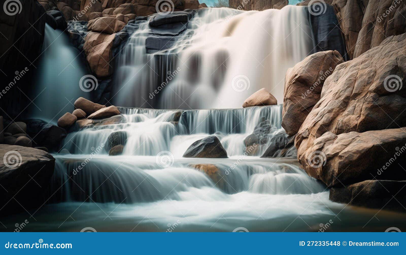 A Waterfall with a Waterfall Cascading Down it S Side Stock ...