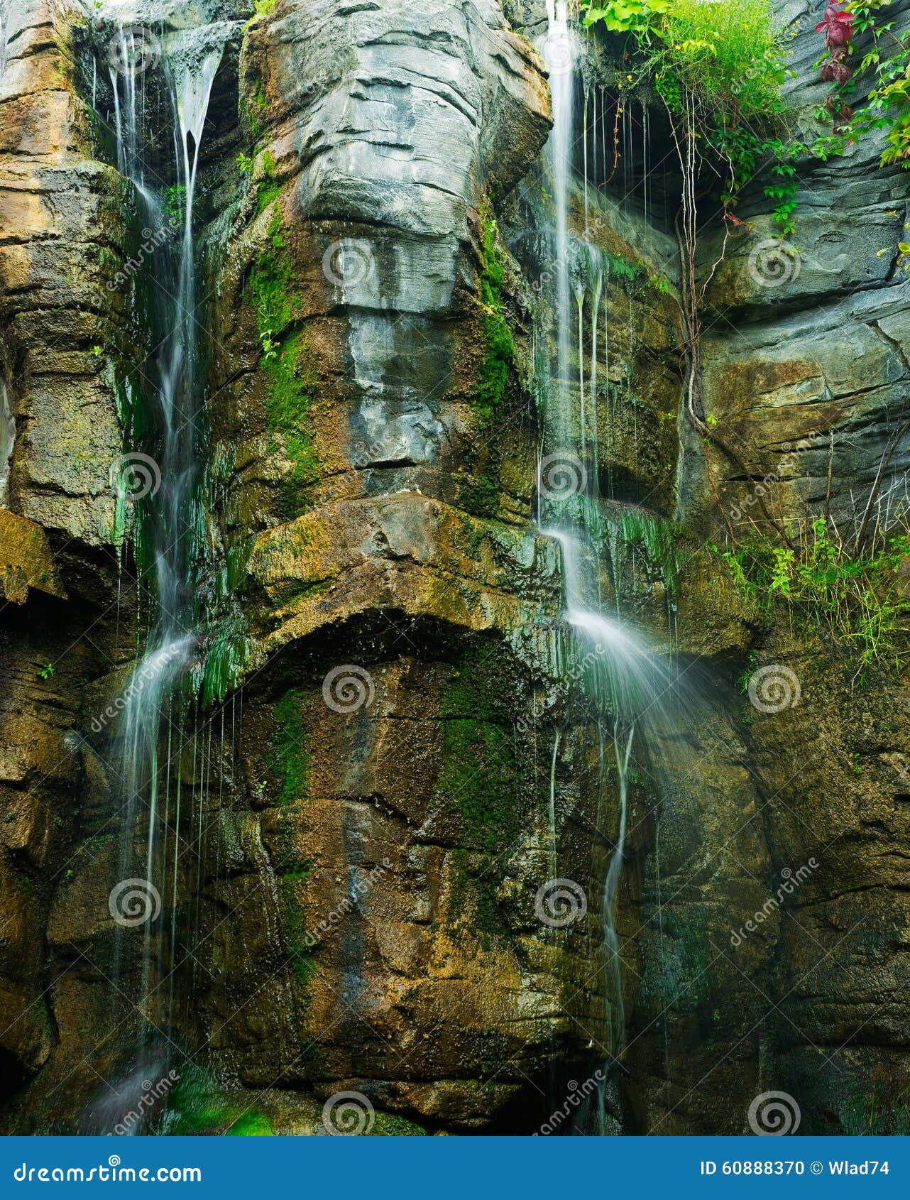 The Waterfall from a Cliff in Forest Stock Photo - Image of rock ...