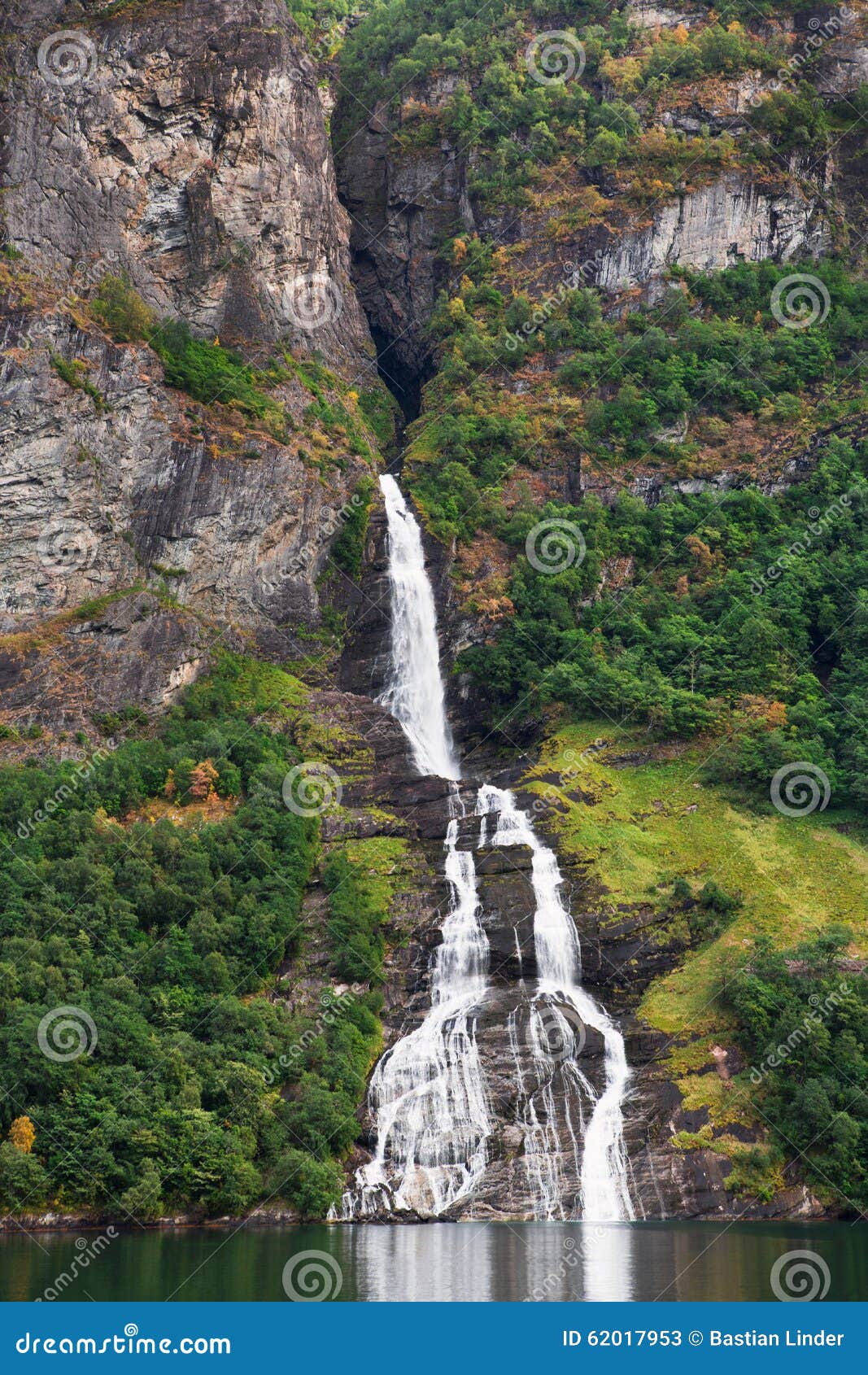 Waterfall and Cliff in Geiranger Fjord Stock Image - Image of chute ...
